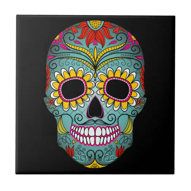 Day of the Dead Sugar Skull Tile | Zazzle