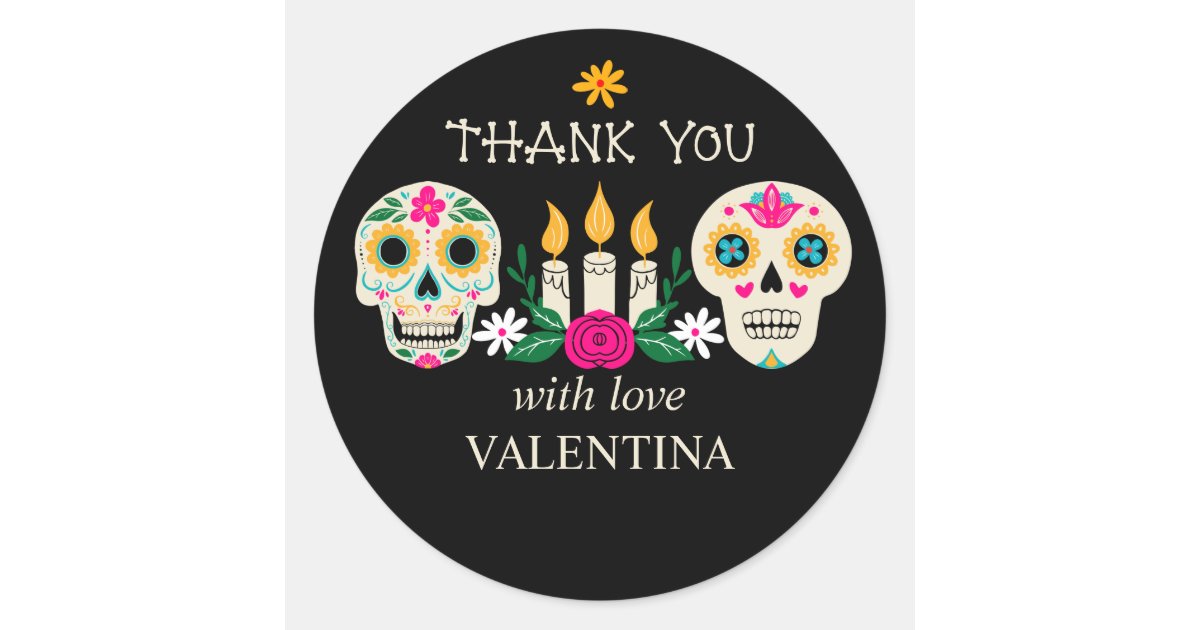 Day of the Dead Sugar Skulls Thank You Sticker | Zazzle