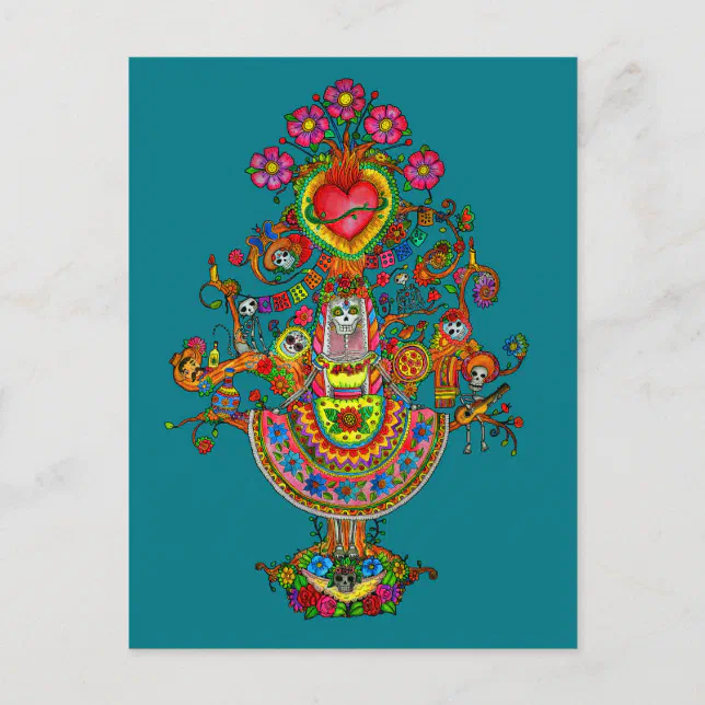 Day of the Dead Tree Art Postcard | Zazzle