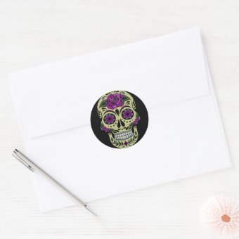 Day of the Dead with Purple Rose Classic Round Sticker | Zazzle