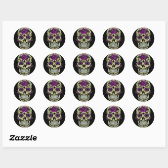 Day of the Dead with Purple Rose Classic Round Sticker | Zazzle