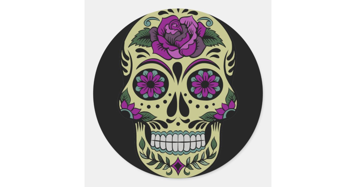 Day of the Dead with Purple Rose Classic Round Sticker | Zazzle
