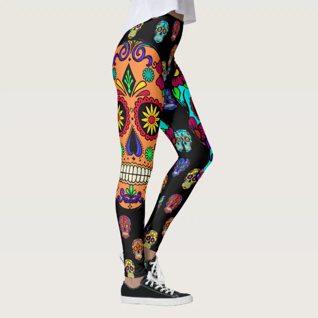 Day Of The Dead Womens Leggings Sugar Skulls Zazzle