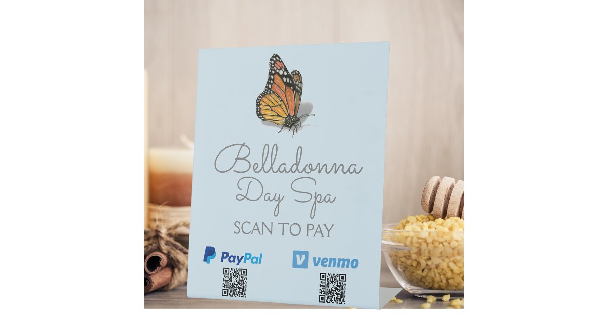 Day Spa Butterfly Scan To Pay Custom QR Code Pedestal Sign | Zazzle