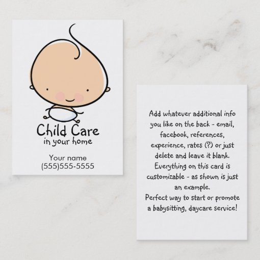 Daycare or Babysitting custom business card | Zazzle