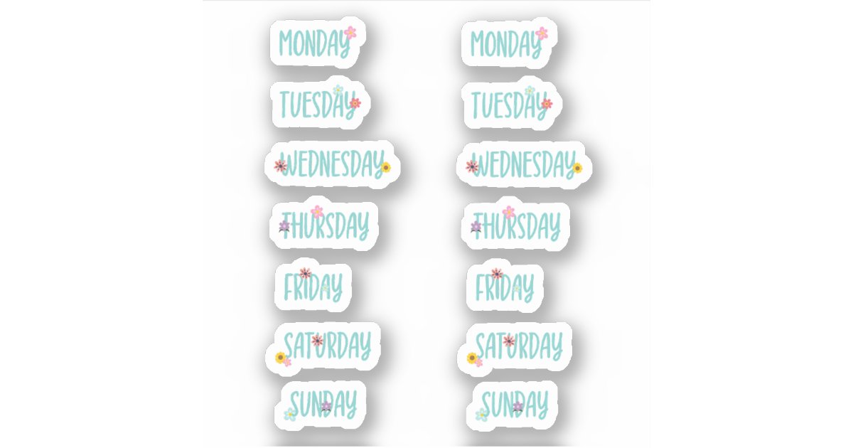 Days of the Week Cute Floral Green Handwriting Sticker | Zazzle