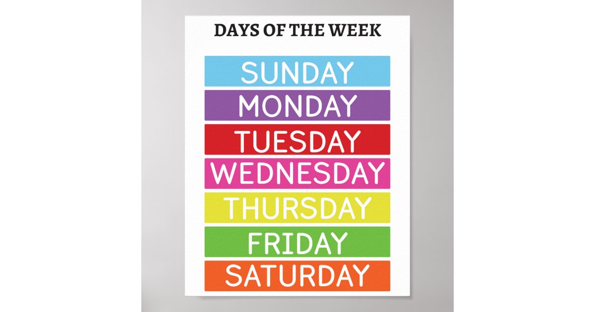 Days of the week educational poster | Zazzle