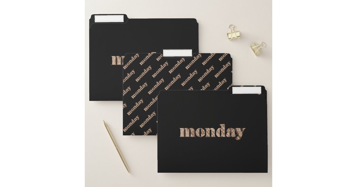 Days of The Week Monday Gold Typography Elegant File Folder | Zazzle