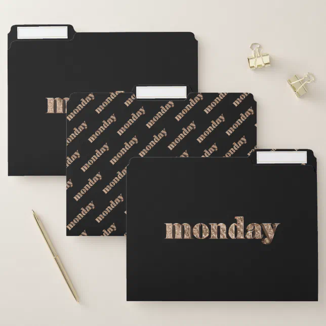 Days of The Week Monday Gold Typography Elegant File Folder | Zazzle