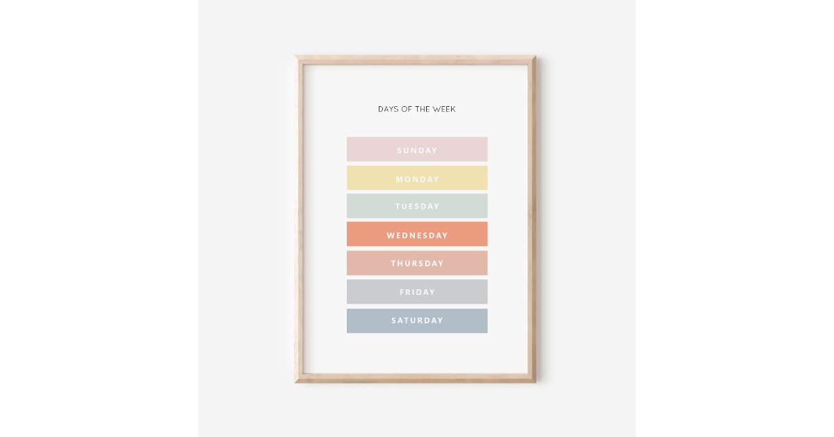 Days of the Week Montessori Classroom Art Poster | Zazzle
