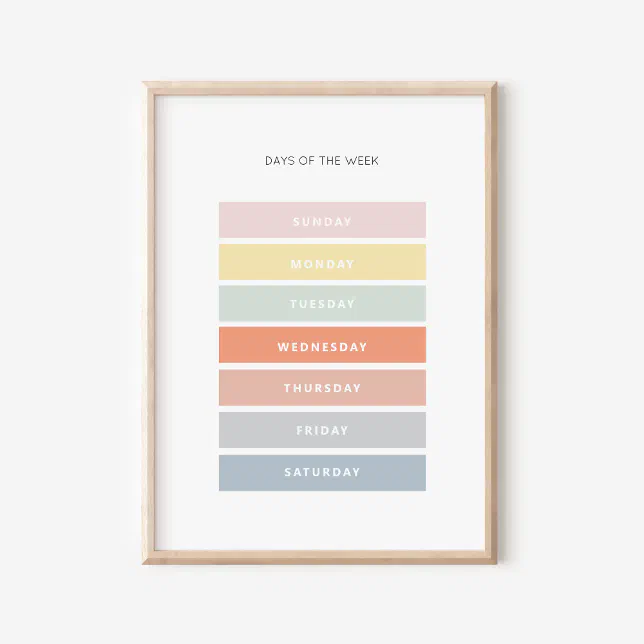 Days of the Week Montessori Classroom Art Poster | Zazzle