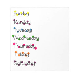 Days of the Week Notepad | Zazzle