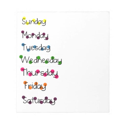 Days of the Week Notepad | Zazzle