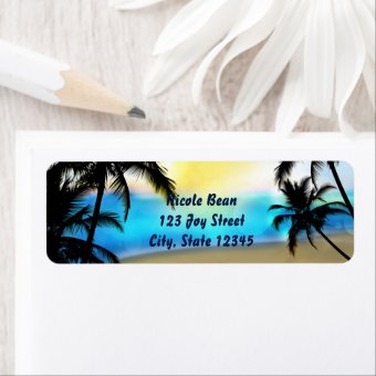 Daytime Beach & Palm Trees Tropical Address labels | Zazzle
