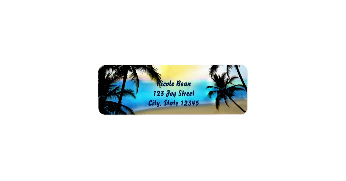 Daytime Beach & Palm Trees Tropical Address labels | Zazzle