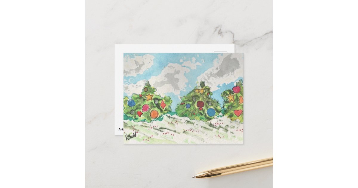 Daytime Christmas Trees Holiday Postcard | Zazzle