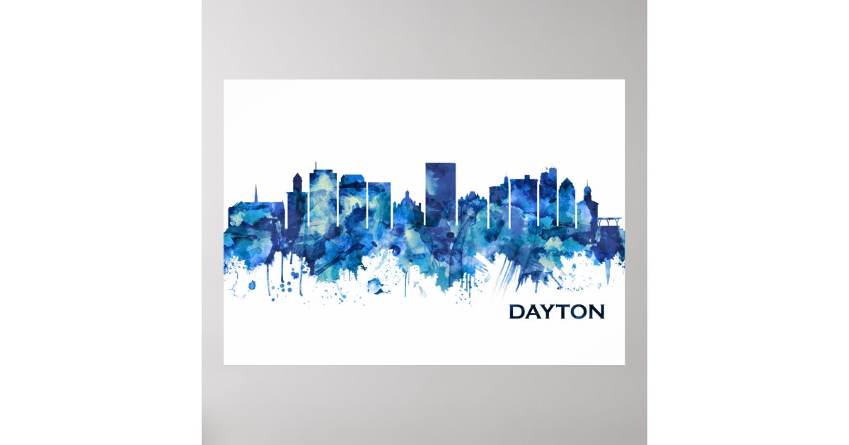 Dayton Ohio Skyline Blue Poster | Zazzle