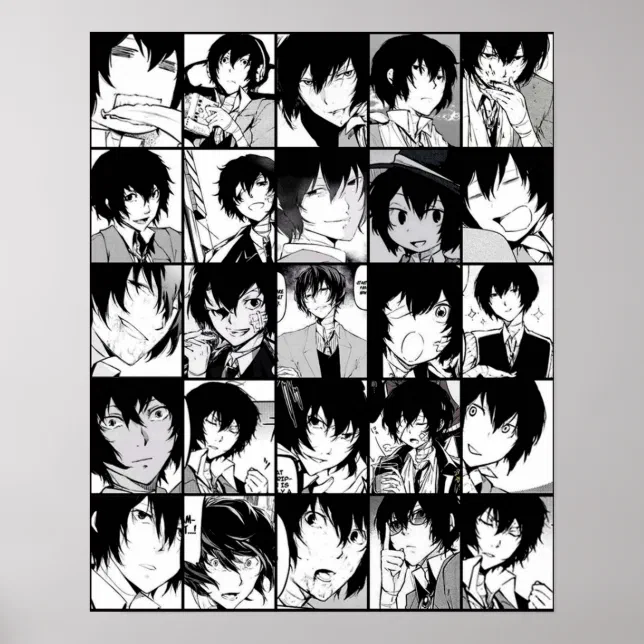 Dazai osamu collage manga black and white version poster | Zazzle