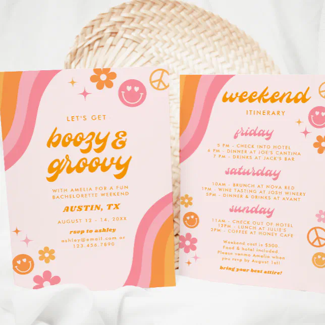 Dazed & Engaged Pink & Orange Bachelorette Weekend Invitation | Zazzle