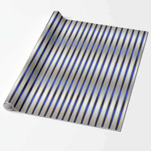 Dazzling Shiny Silver and Royal Blue Stripes Wrapping Paper | Zazzle