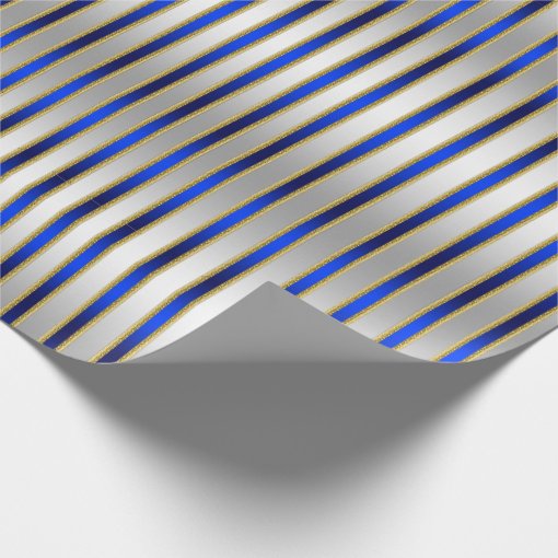 Dazzling Shiny Silver and Royal Blue Stripes Wrapping Paper | Zazzle
