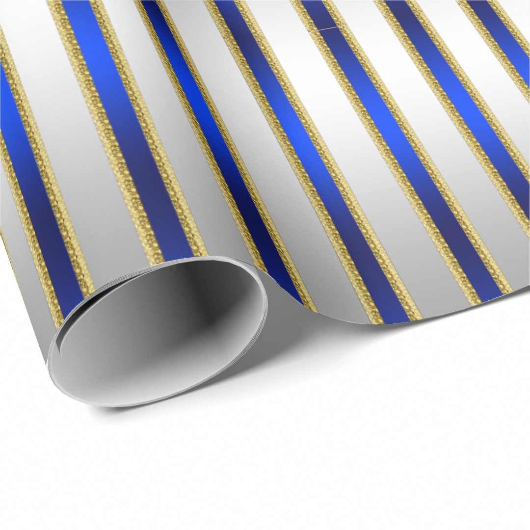 Dazzling Shiny Silver and Royal Blue Stripes Wrapping Paper | Zazzle