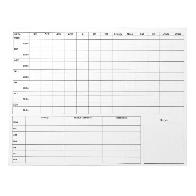 DBT Standard Diary Card Front - Back Notepad | Zazzle