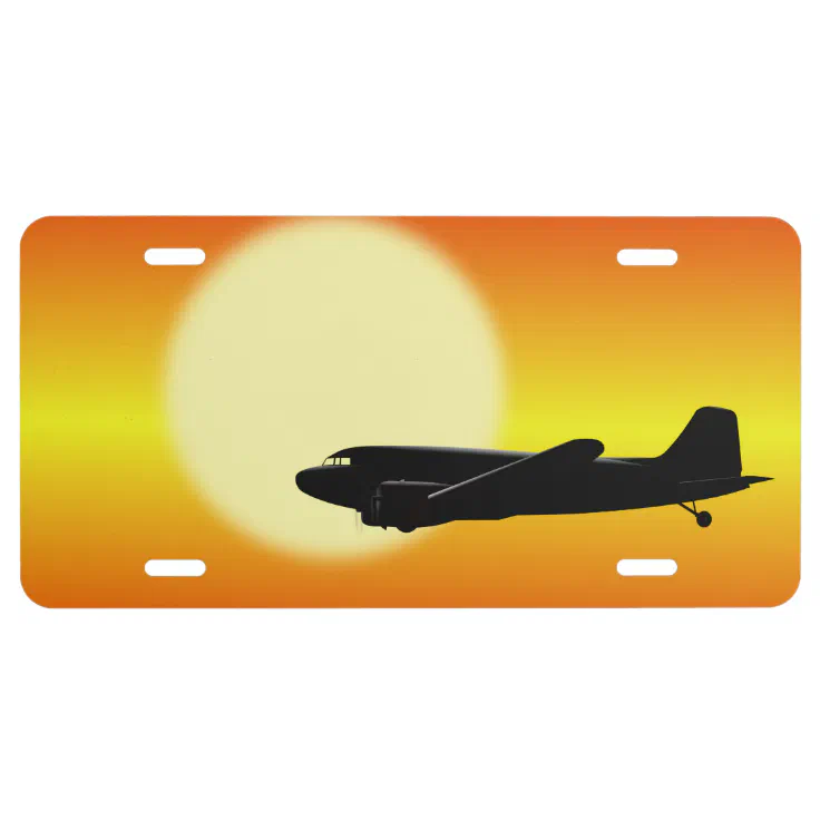 DC-3 passing sun. License Plate | Zazzle