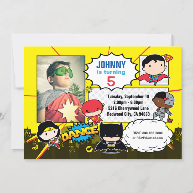 DC Comics | Justice League - Chibi Birthday Photo Invitation | Zazzle