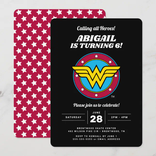 DC Comics | Wonder Woman Circle & Stars Birthday Invitation | Zazzle