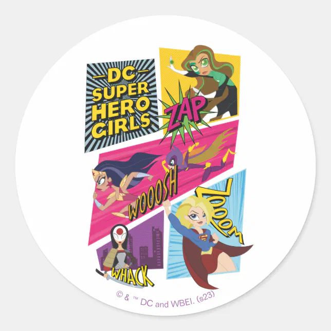 DC Super Hero Girls Action Panels Classic Round Sticker | Zazzle