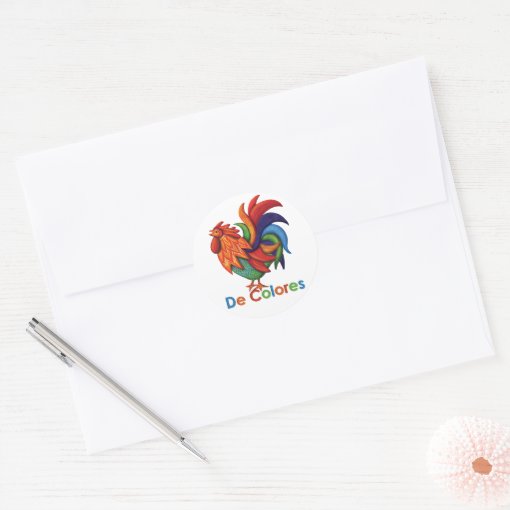 De Colores Rooster Gallo Round Sticker, Matte Classic Round Sticker ...
