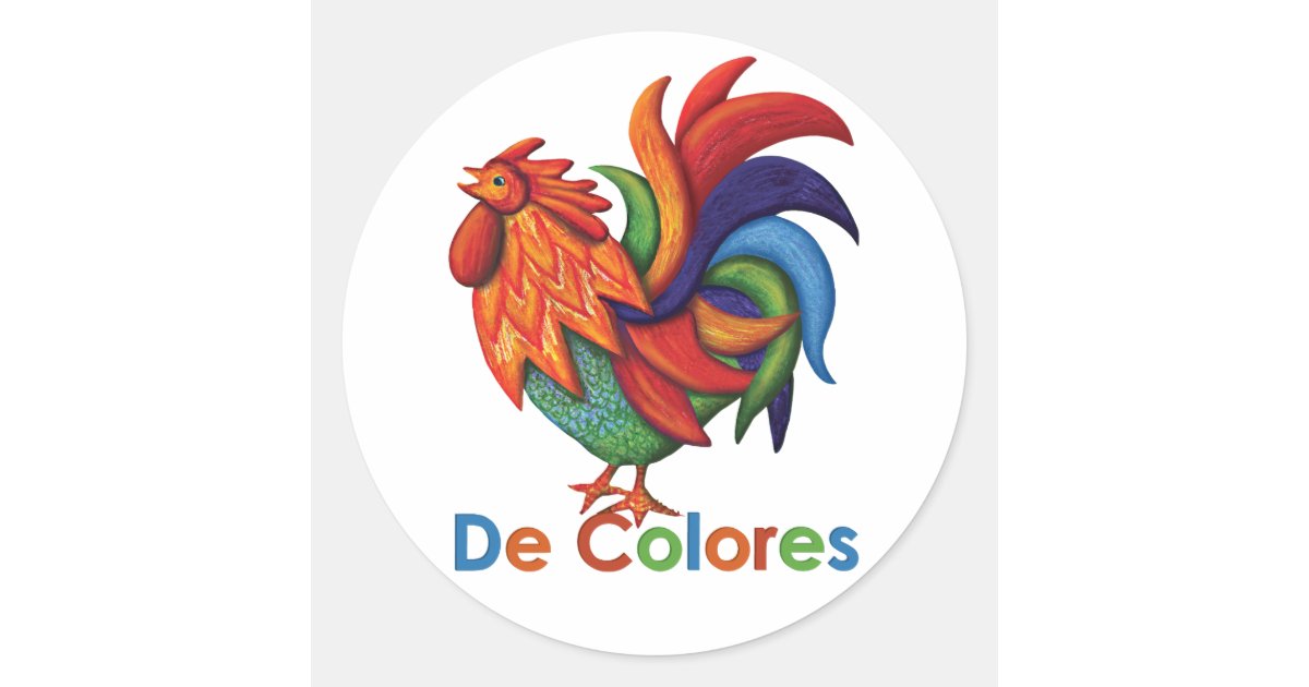 De Colores Rooster Gallo Round Sticker, Matte Classic Round Sticker ...