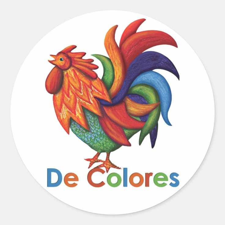 De Colores Rooster Gallo Round Sticker, Matte Classic Round Sticker ...