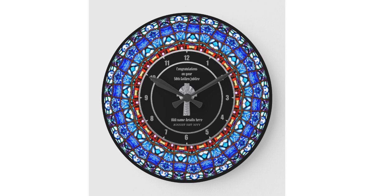 Deacon Minister Ordination Anniversary StainedGlas Large Clock | Zazzle