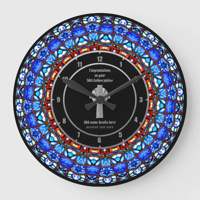 Deacon Minister Ordination Anniversary StainedGlas Large Clock | Zazzle