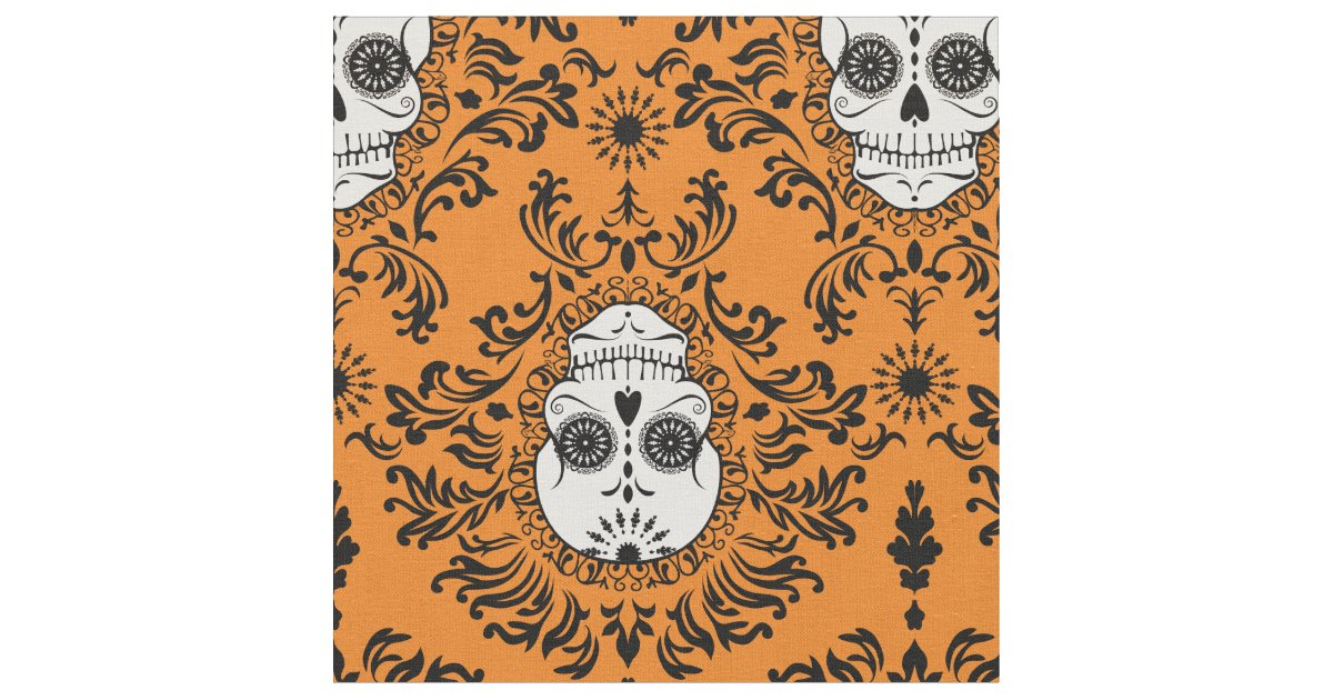 Dead Damask - Chic Sugar Skull Damask Pattern Fabric | Zazzle