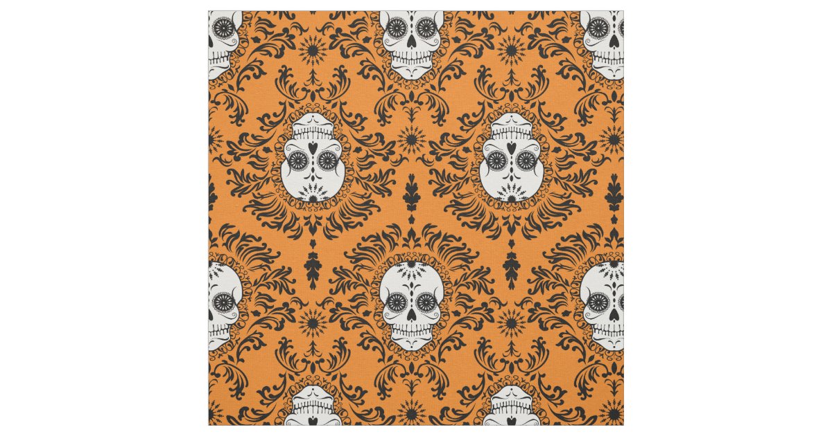 Dead Damask - Chic Sugar Skull Damask Pattern Fabric | Zazzle
