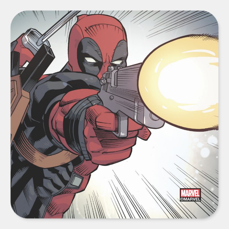 Deadpool Fires Back Square Sticker | Zazzle