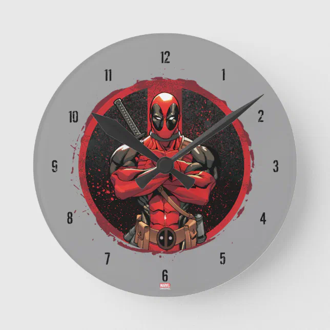 Deadpool in Paint Splatter Logo Round Clock | Zazzle