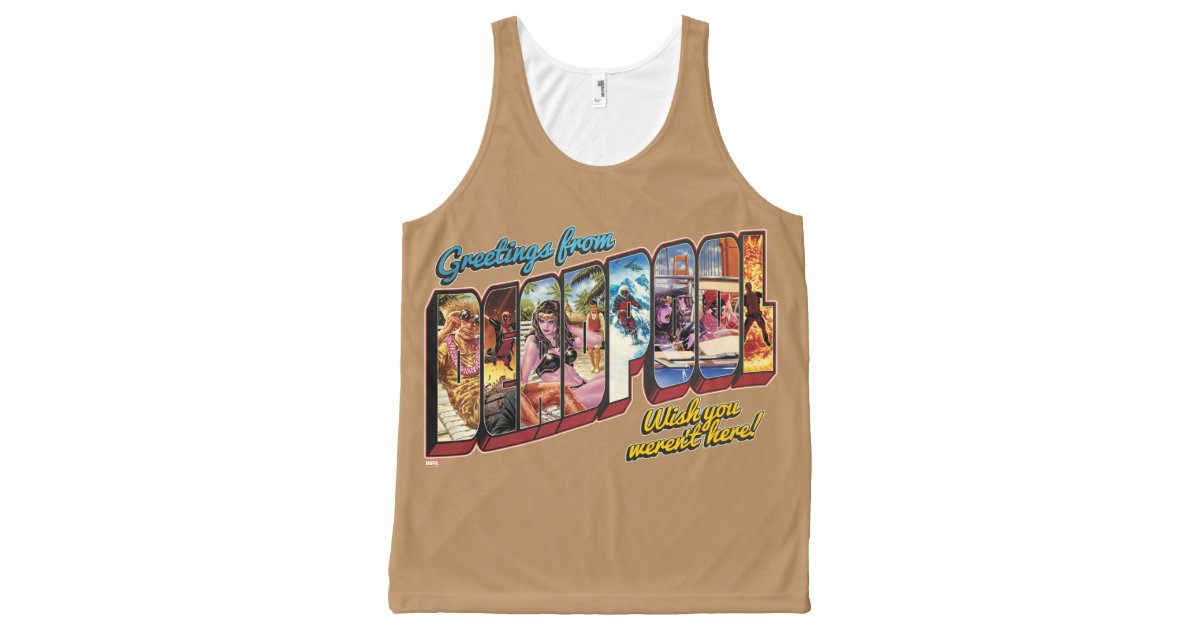 Deadpool Vacation Postcard All-Over-Print Tank Top | Zazzle