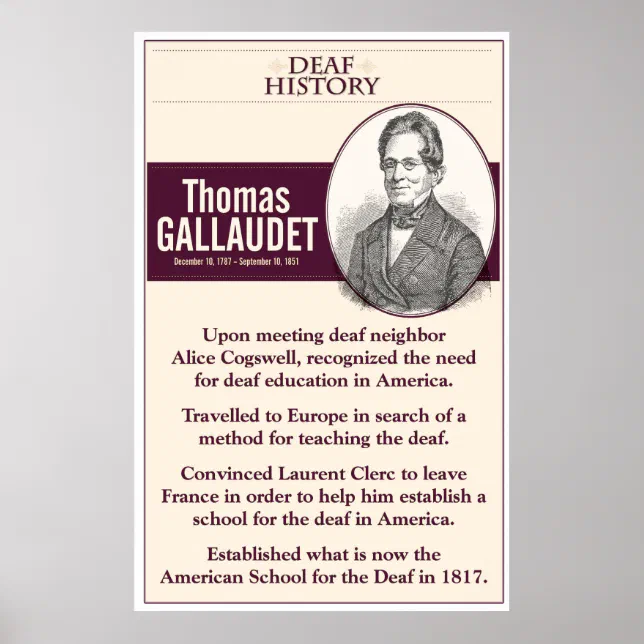 Deaf History. Thomas Gallaudet. Poster | Zazzle