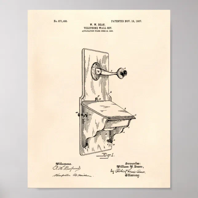 Dean Wall Telephone 1907 Patent Art Old Peper Poster | Zazzle