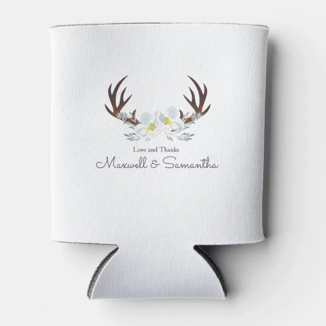 Dear Antler Rustic Wedding Can Cooler | Zazzle