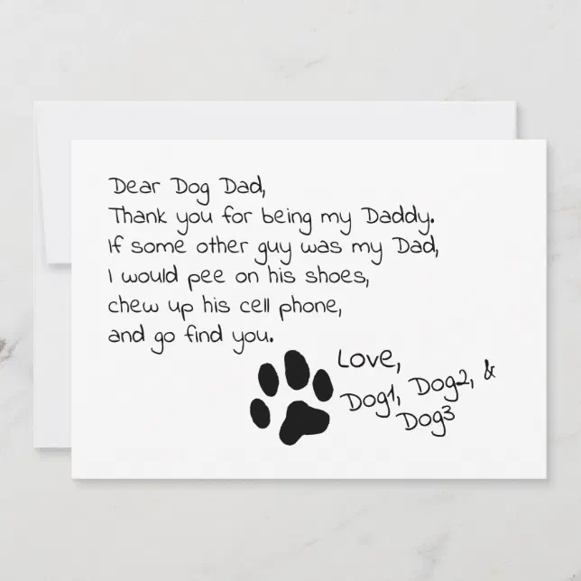 Dear Dog Dad Mom Customizable Pet Name Card | Zazzle