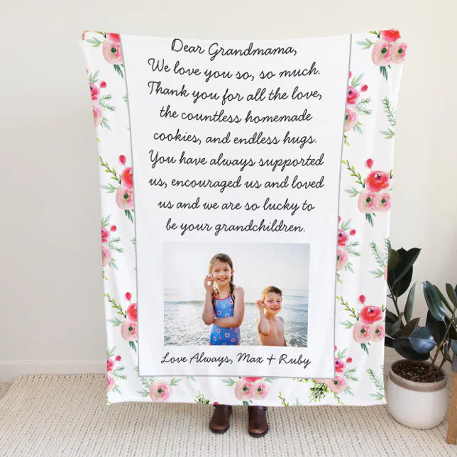 Dear Grandma | Photo & Letter Personalized Fleece Blanket | Zazzle