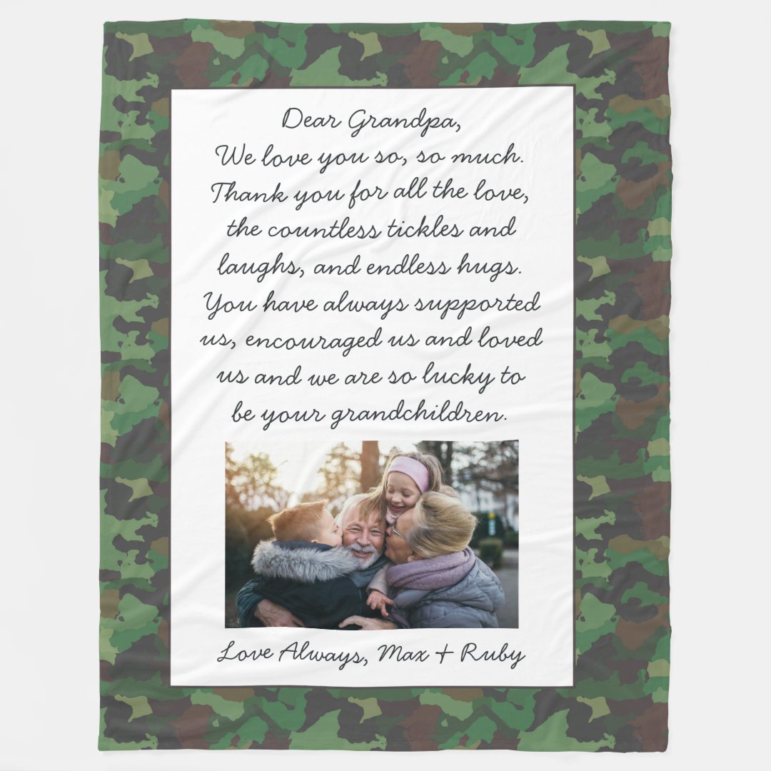 Dear Grandpa | Photo & Letter Personalized Fleece Blanket | Zazzle