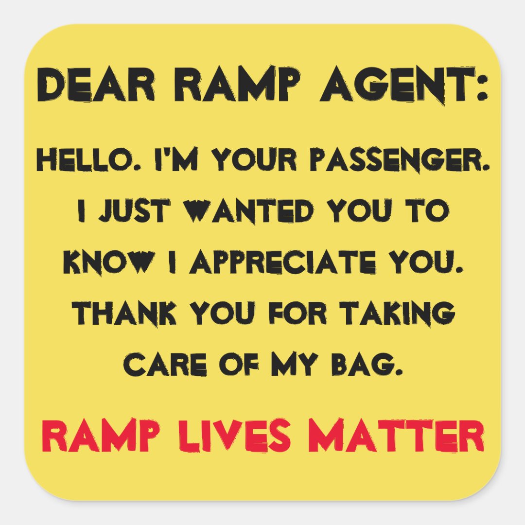 "Dear Ramp Agent" Luggage Square Sticker | Zazzle