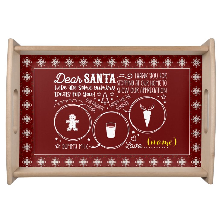 Dear Santa Cookie & Milk 1 red background Serving Tray | Zazzle