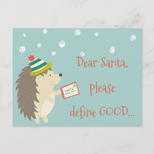 Dear Santa, Define Good! Funny Christmas Postcard | Zazzle